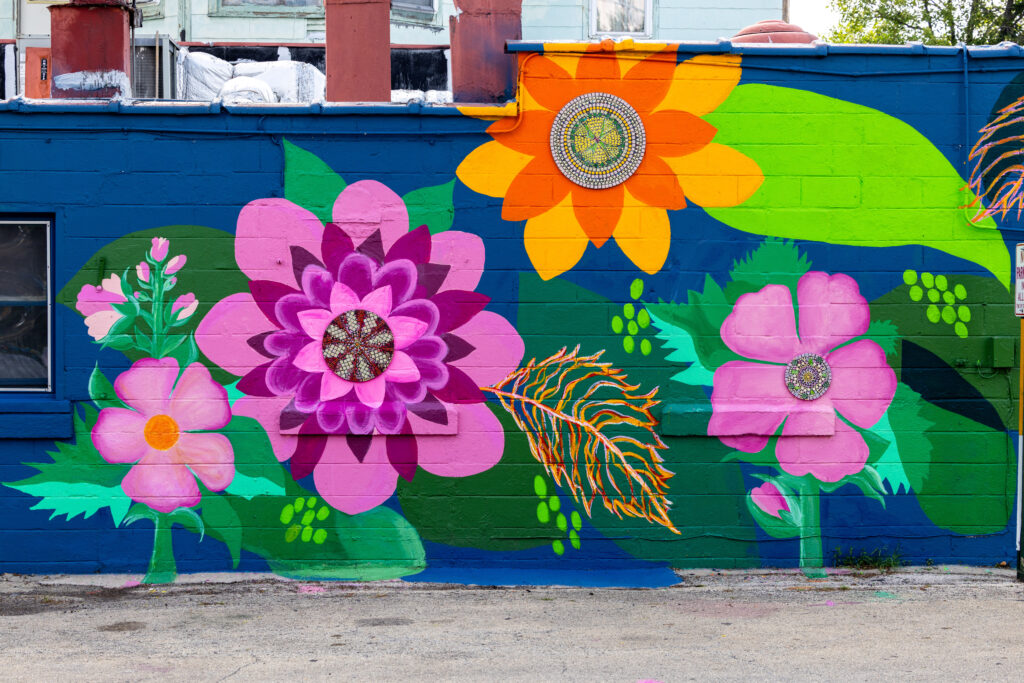 Downtown Kankakee - Kankakee Mallow and Dahlia Mural - Pathfinder